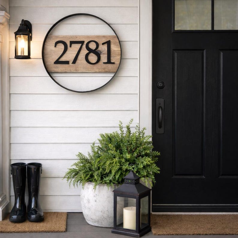 Round Address Sign, Bourbon Barrel Hoop With House Numbers - Etsy