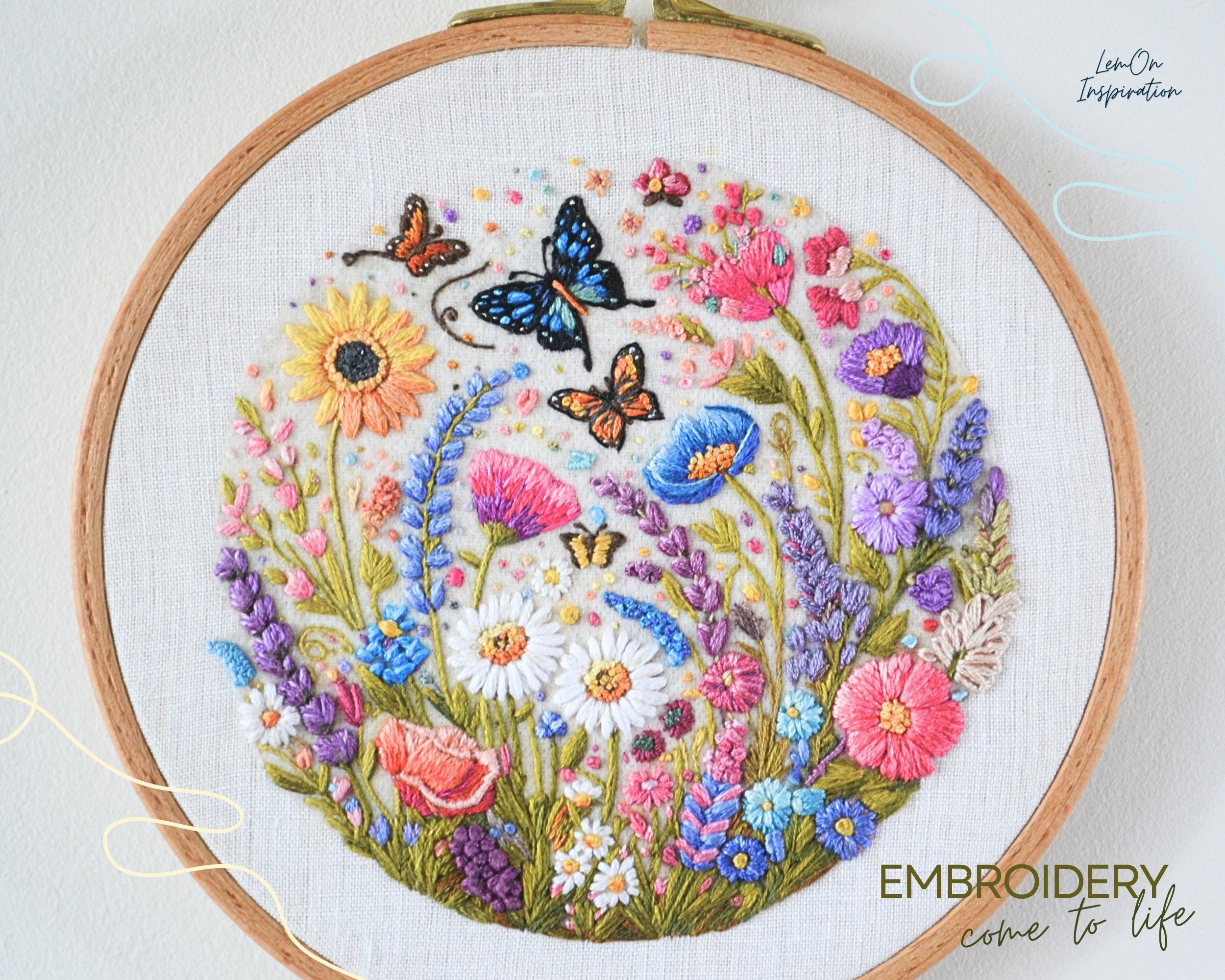 Butterfly & Wildflower Embroidery Pattern: Floral Hoop Art (PDF Pattern ...