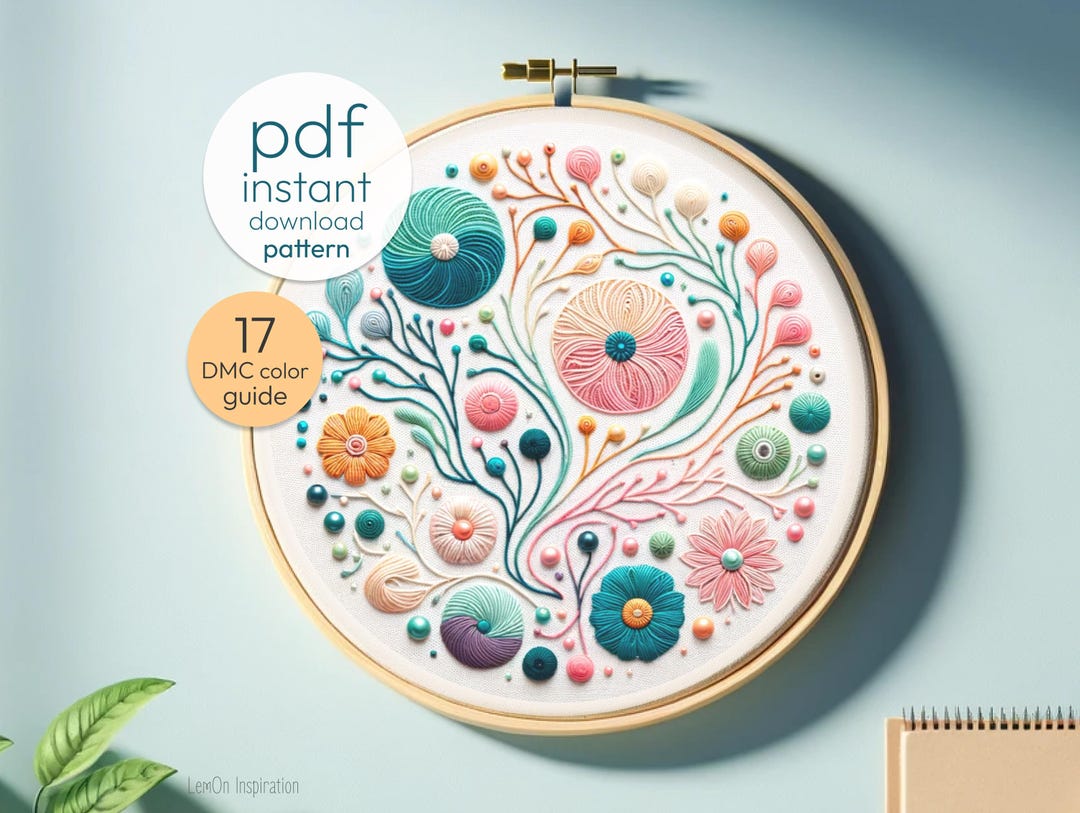 Garden Spirals Embroidery Pattern PDF - Relaxing DIY Craft With 17 DMC ...
