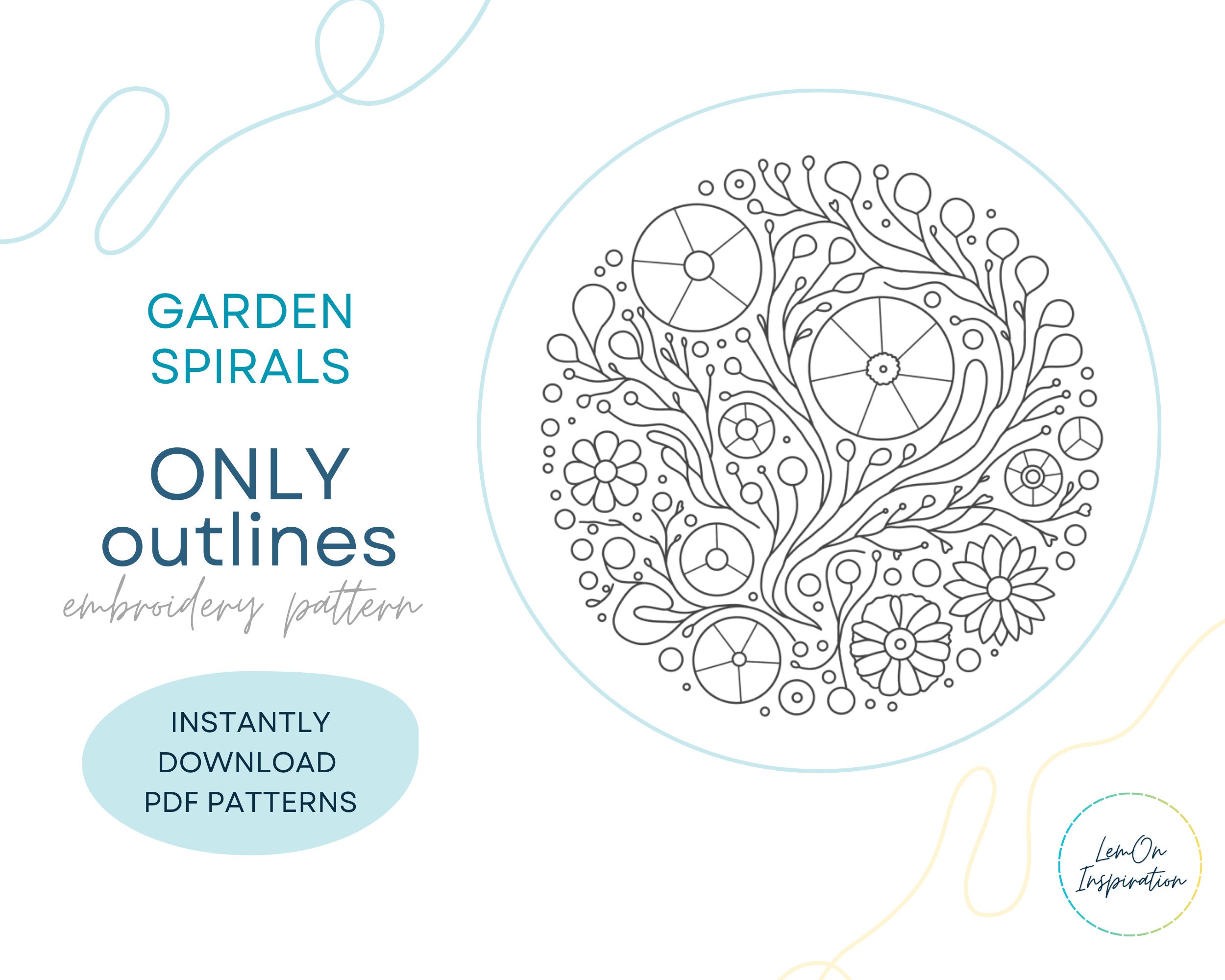 Garden Spirals Embroidery Pattern PDF - Relaxing DIY Craft - Instant ...
