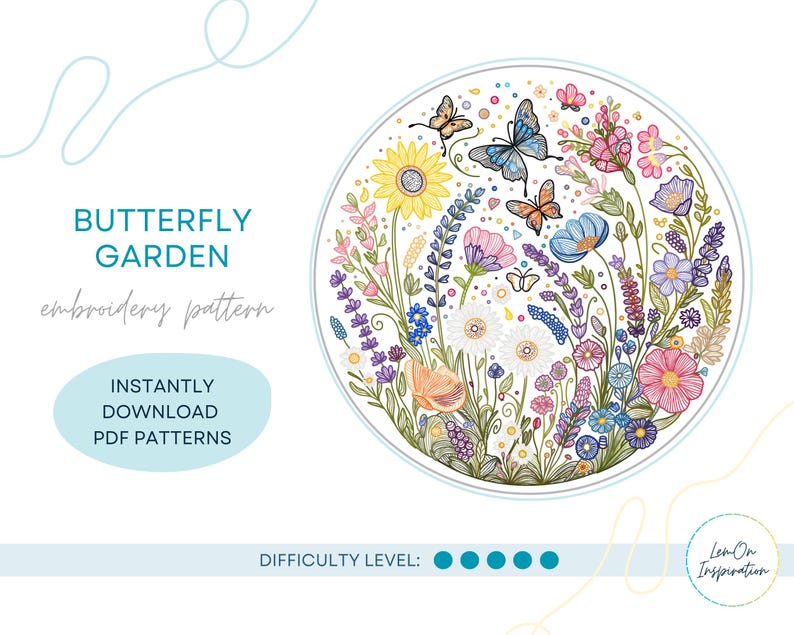 Butterfly & Wildflower Embroidery Pattern: Floral Hoop Art (PDF Pattern ...