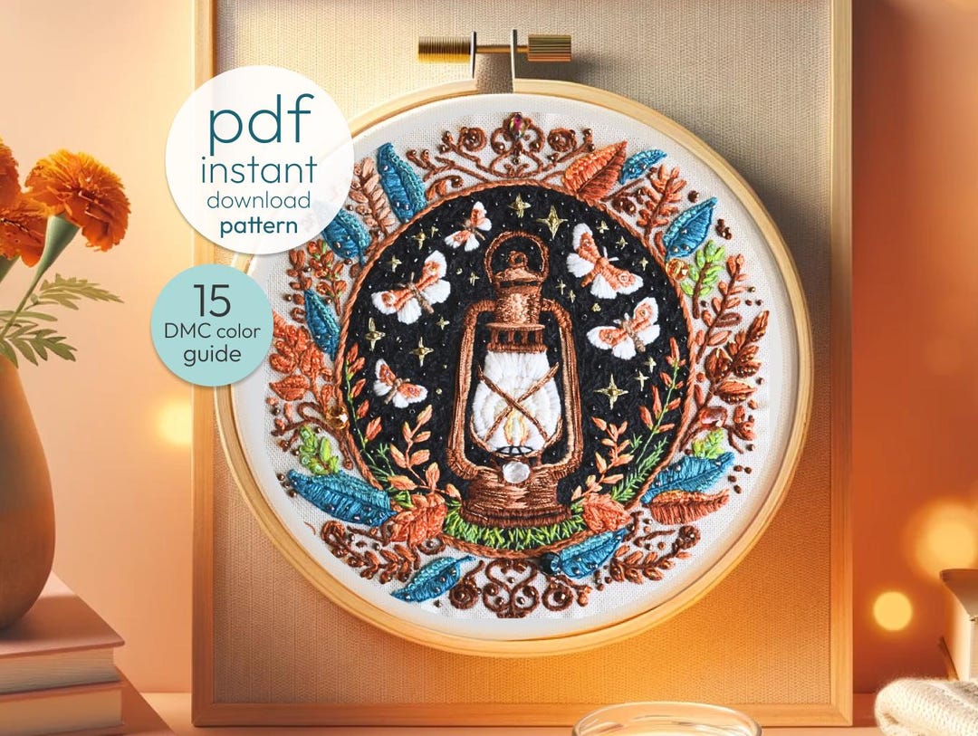 Lantern & Moths Embroidery Pattern PDF – Mindful Autumn Design With 15 ...