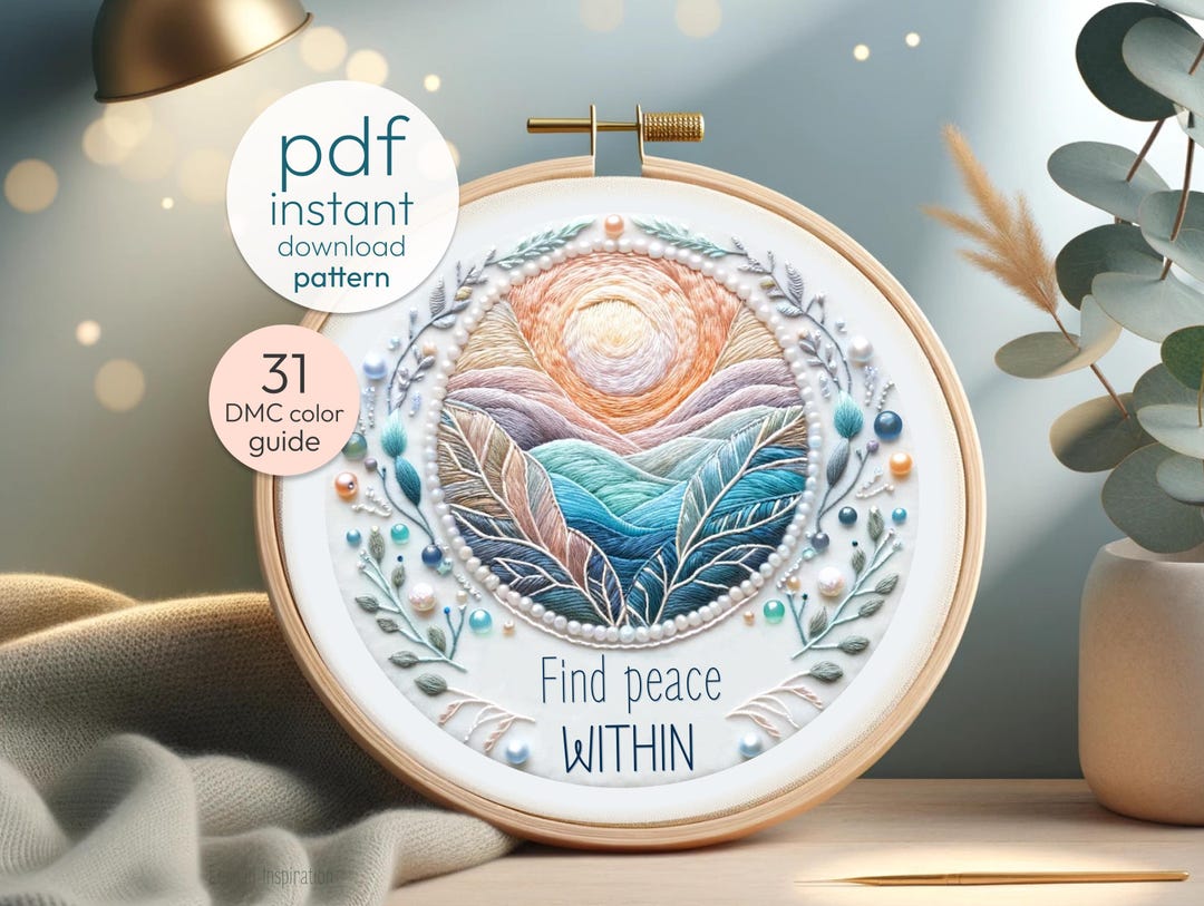 Mindful Embroidery PDF Pattern - Peaceful Landscape Design With 31 DMC ...