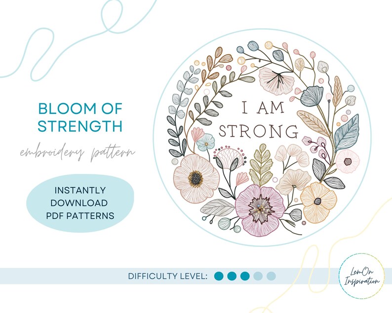 I Am Strong - Floral Embroidery Pattern PDF | Mindful DIY Hoop Art | 20 ...