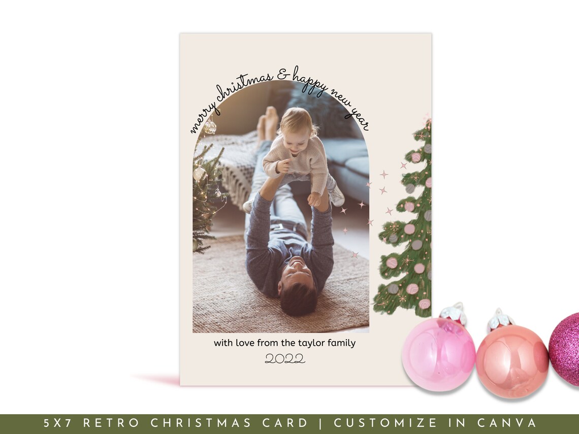RETRO: Editable Christmas Canva Template, 5x7 Editable Card, Printable ...