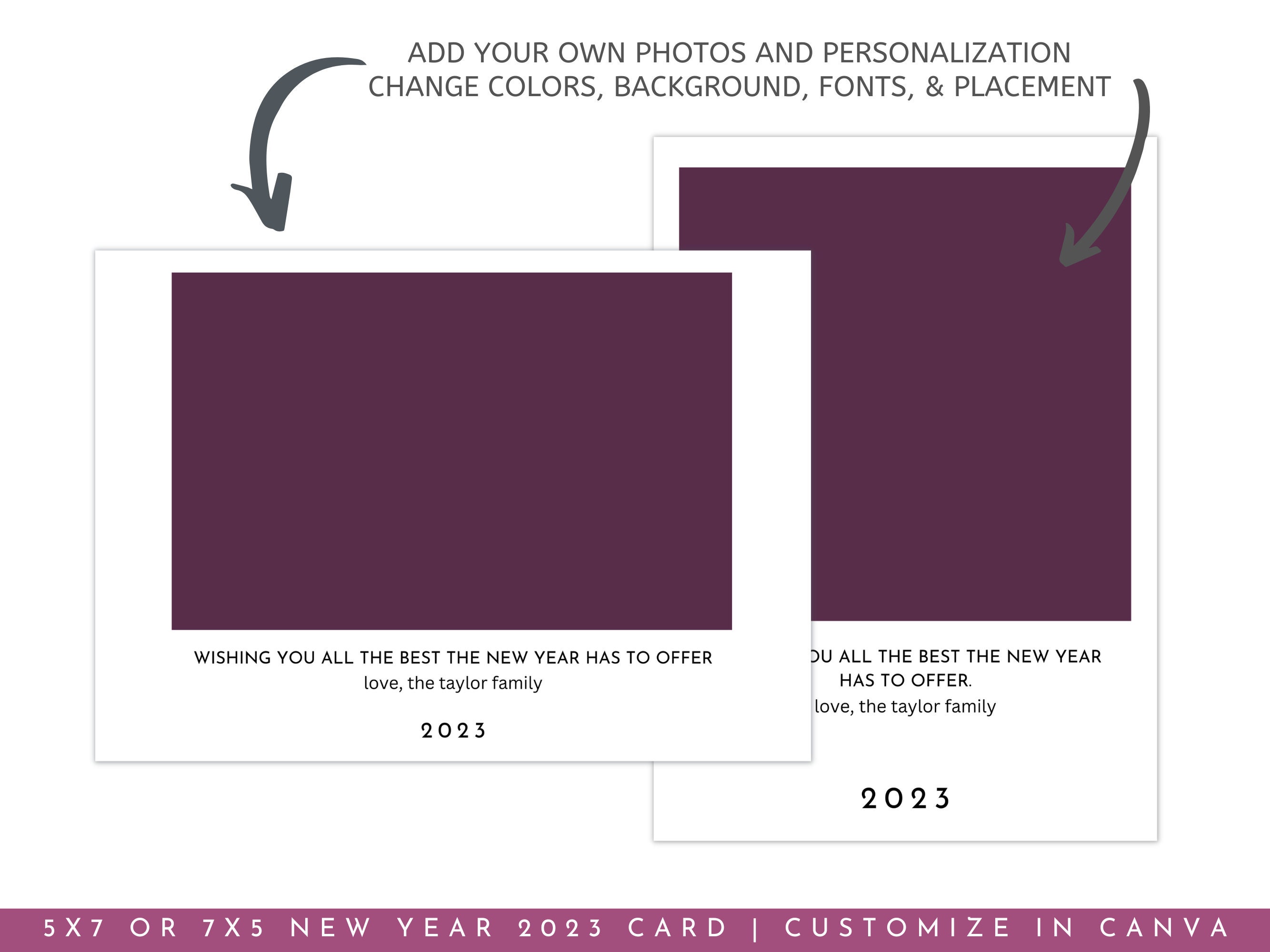 2023 Editable Happy New Year Canva Template, 5x7 Editable Card ...