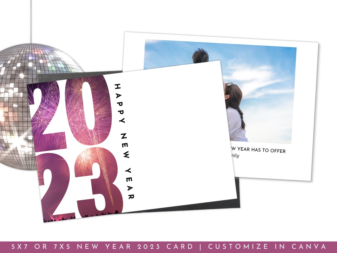 2023 Editable Happy New Year Canva Template, 5x7 Editable Card ...