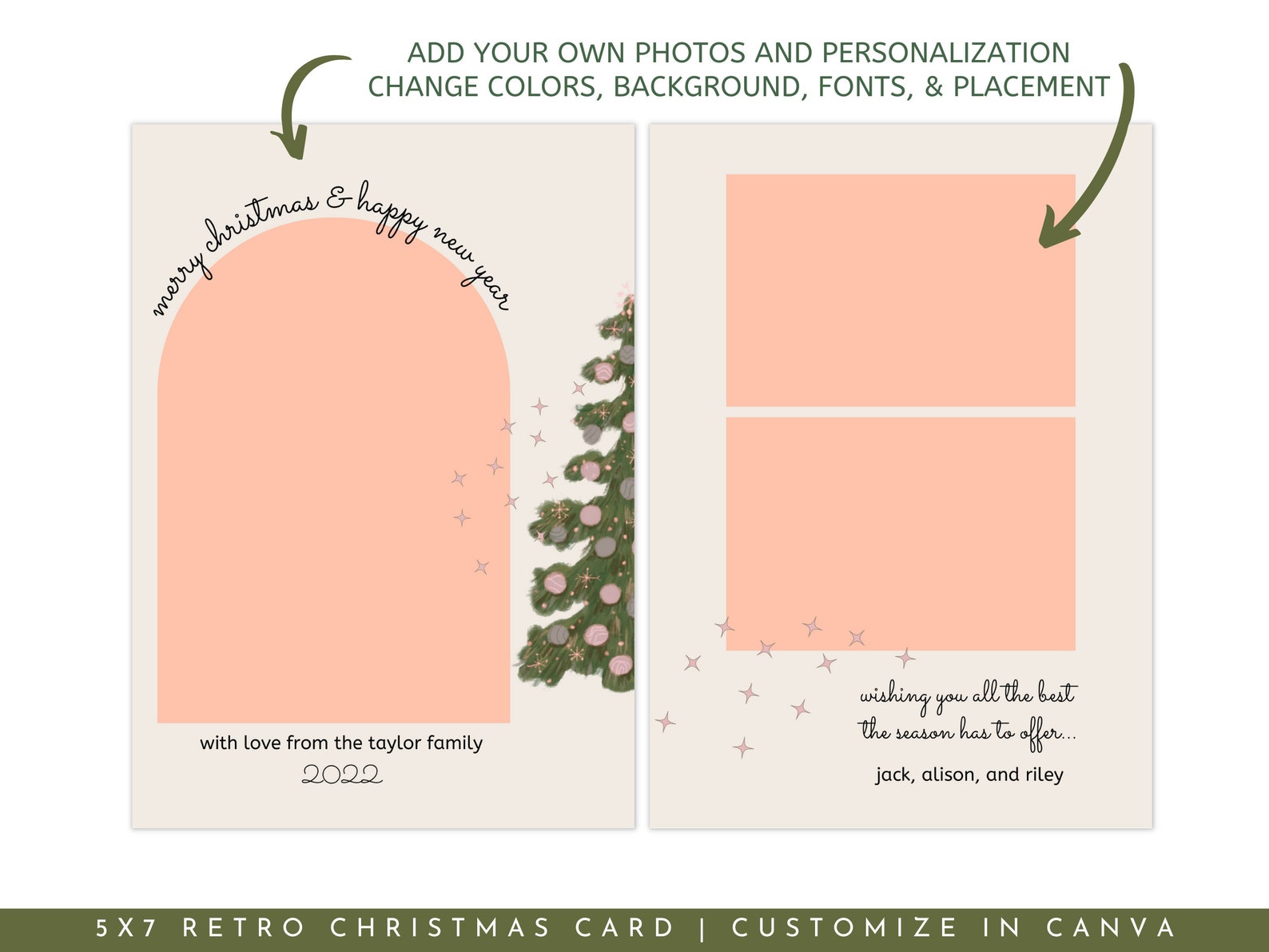 RETRO: Editable Christmas Canva Template, 5x7 Editable Card, Printable ...