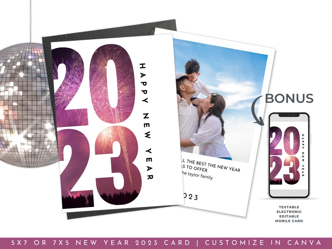 2023 Editable Happy New Year Canva Template, 5x7 Editable Card ...