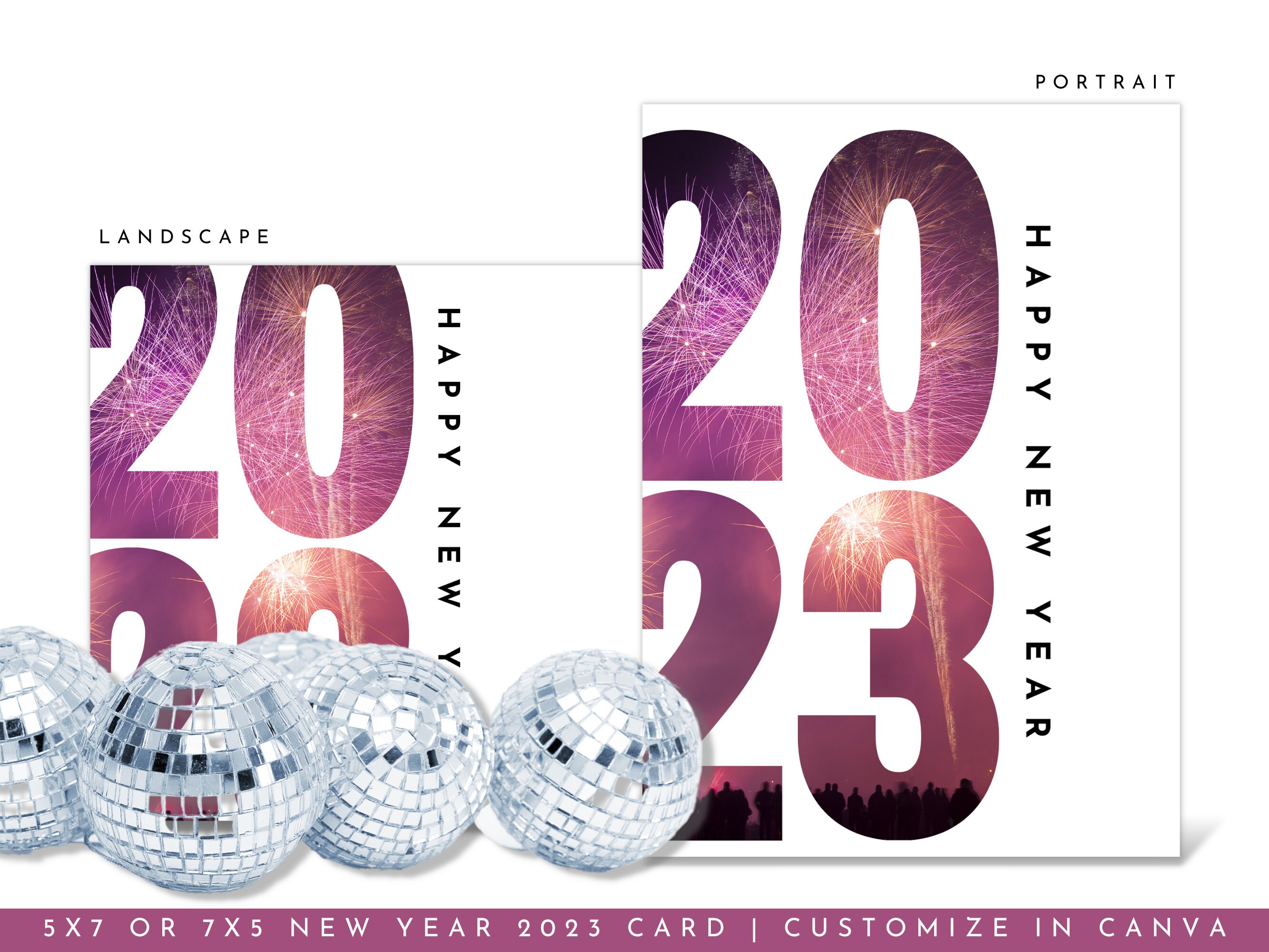 2023 Editable Happy New Year Canva Template, 5x7 Editable Card ...