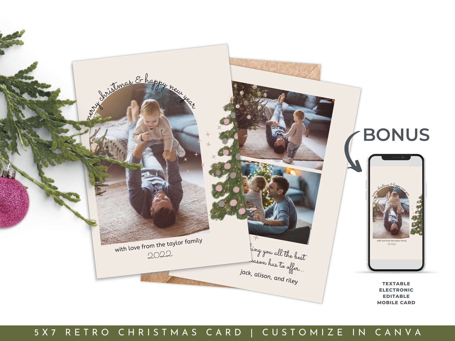 RETRO: Editable Christmas Canva Template, 5x7 Editable Card, Printable ...