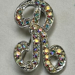 Large Vintage Rainbow Rhinestone "r" Pin - Etsy