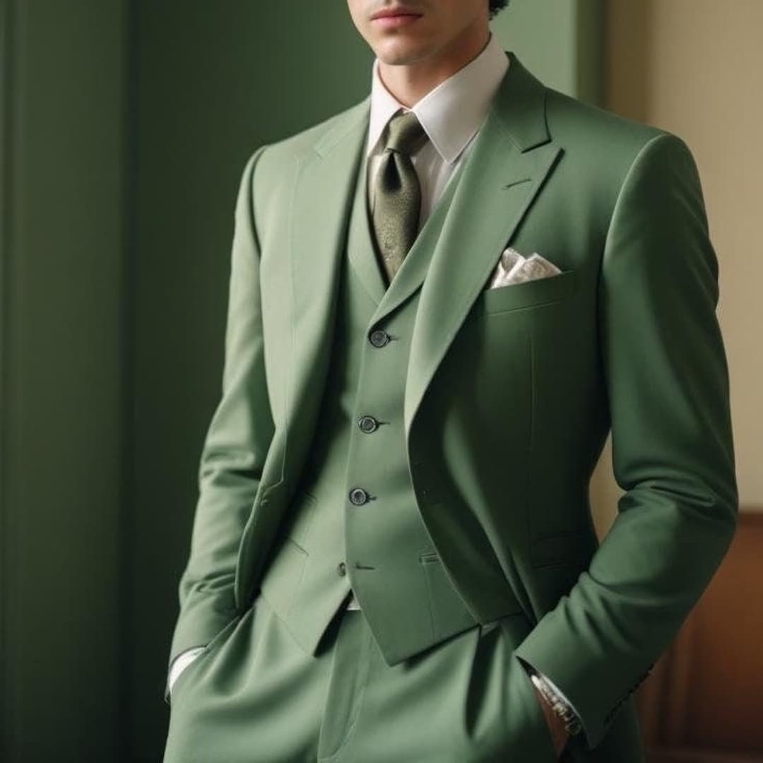 Green 3 Piece Suits, Men Olive Green Wedding Suits, Slim Fit Suit ...