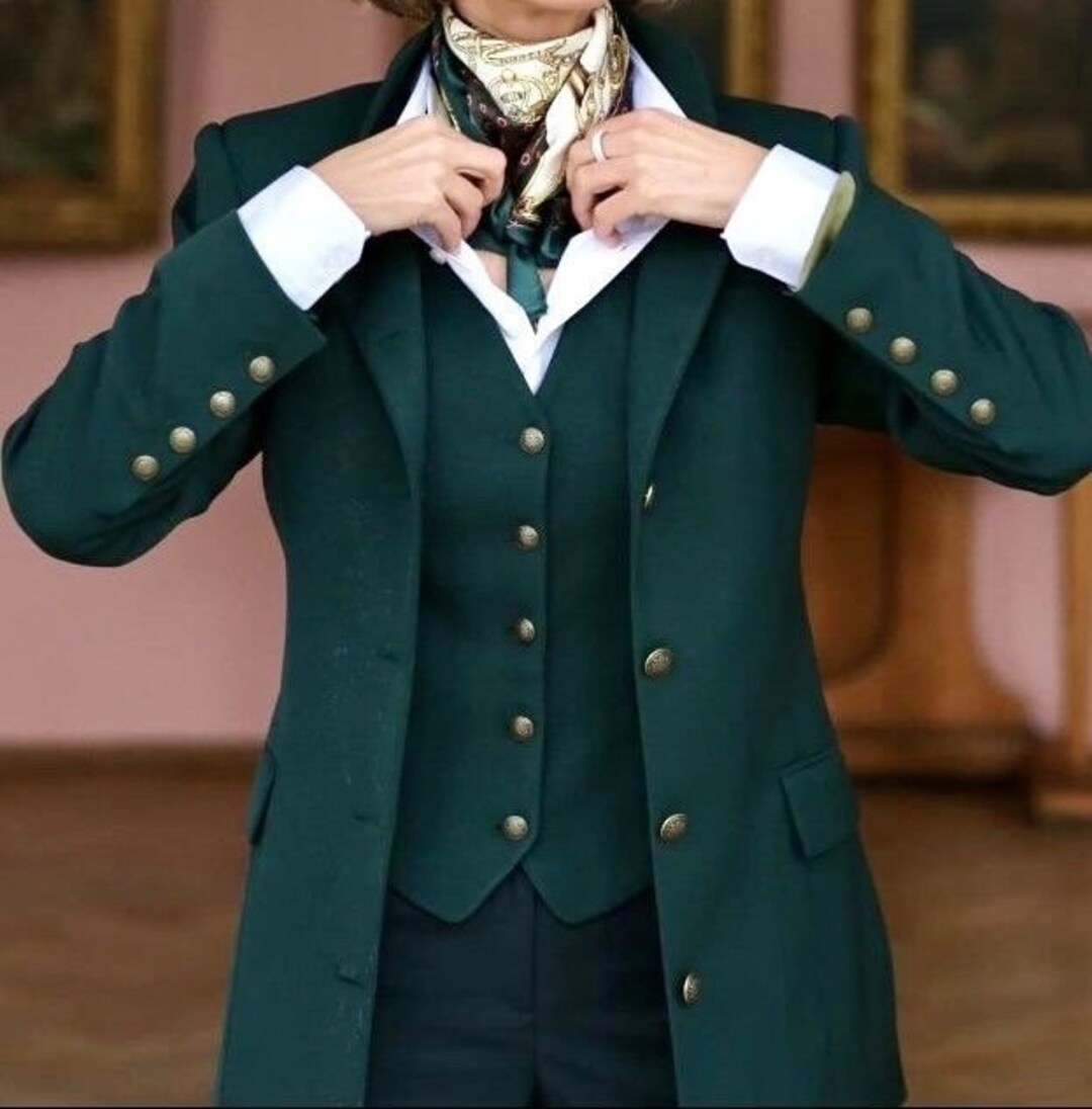 Green Three Piece Suit, Women Formal Pantsuit, Women Red Wine Blazer ...