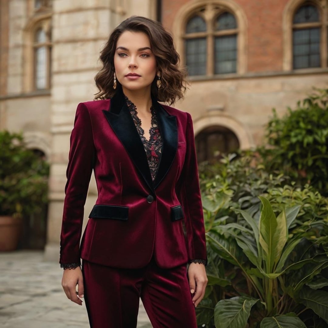 Red Velvet Two Piece Suit for Women,twopiece Suit-top Women Suit-women ...