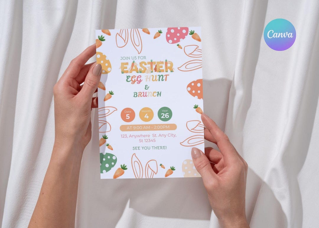 Easter Egg Hunt Brunch Invitation, Editable Canva Template Digital ...