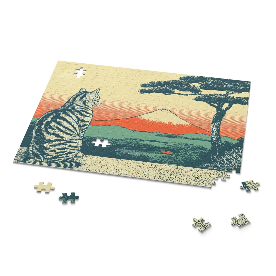 Cat & Mount Fuji Jigsaw Puzzle | Japanese Art Brain Teaser - Etsy
