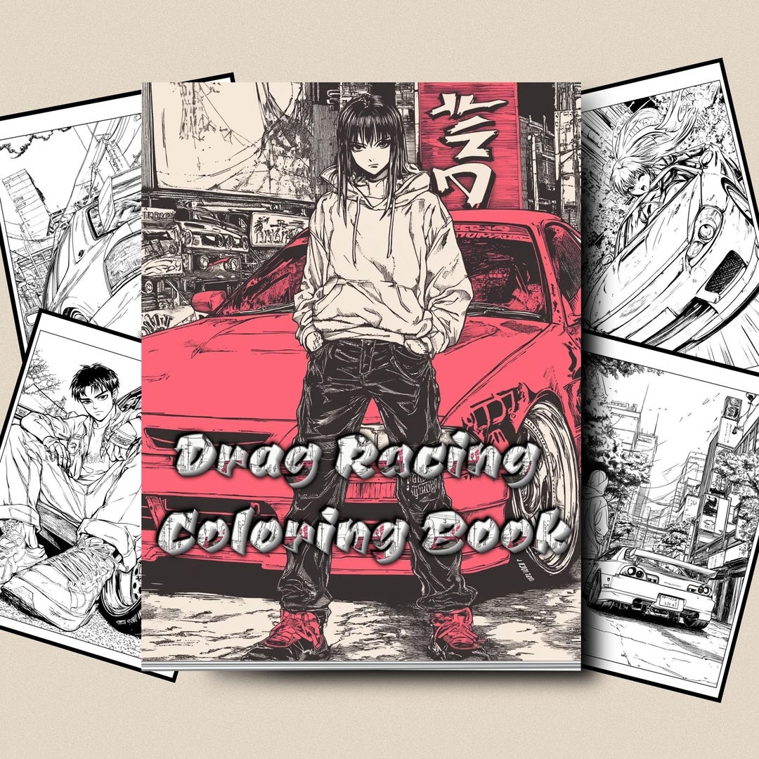 Drag Racing Coloring Book | 50 Coloring Pages | Manga Style Coloring ...
