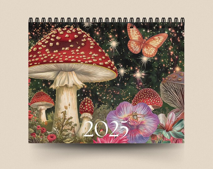 Desk Calendar 2025 With Embroidered Mushrooms, Cottagecore Style, Dark ...