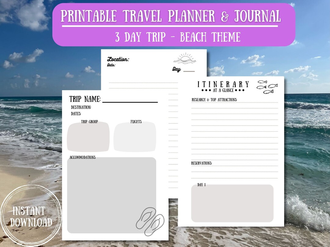 Travel Planner and Journal Instant Download. Printable Itinerary ...