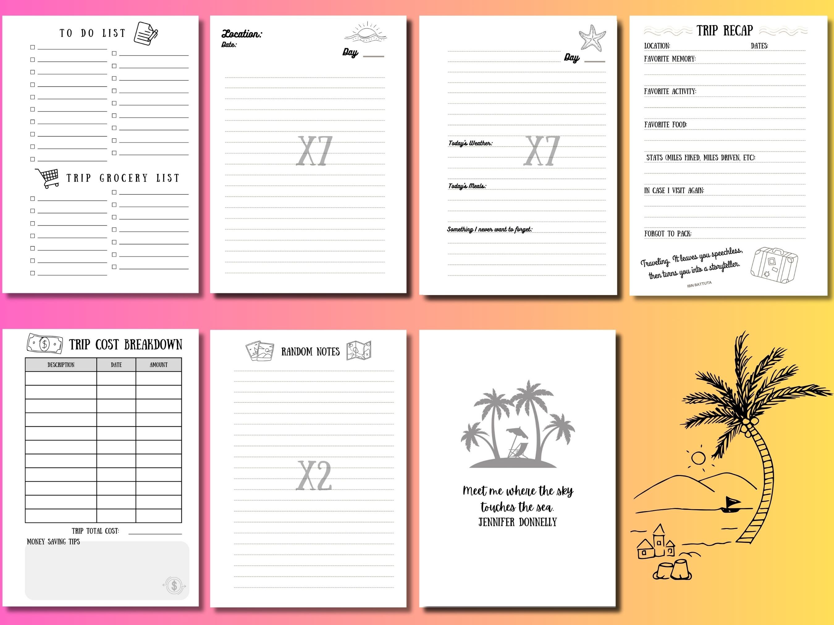 Travel Itinerary and Journal Inserts for Junior Discbound Notebook | 8 ...