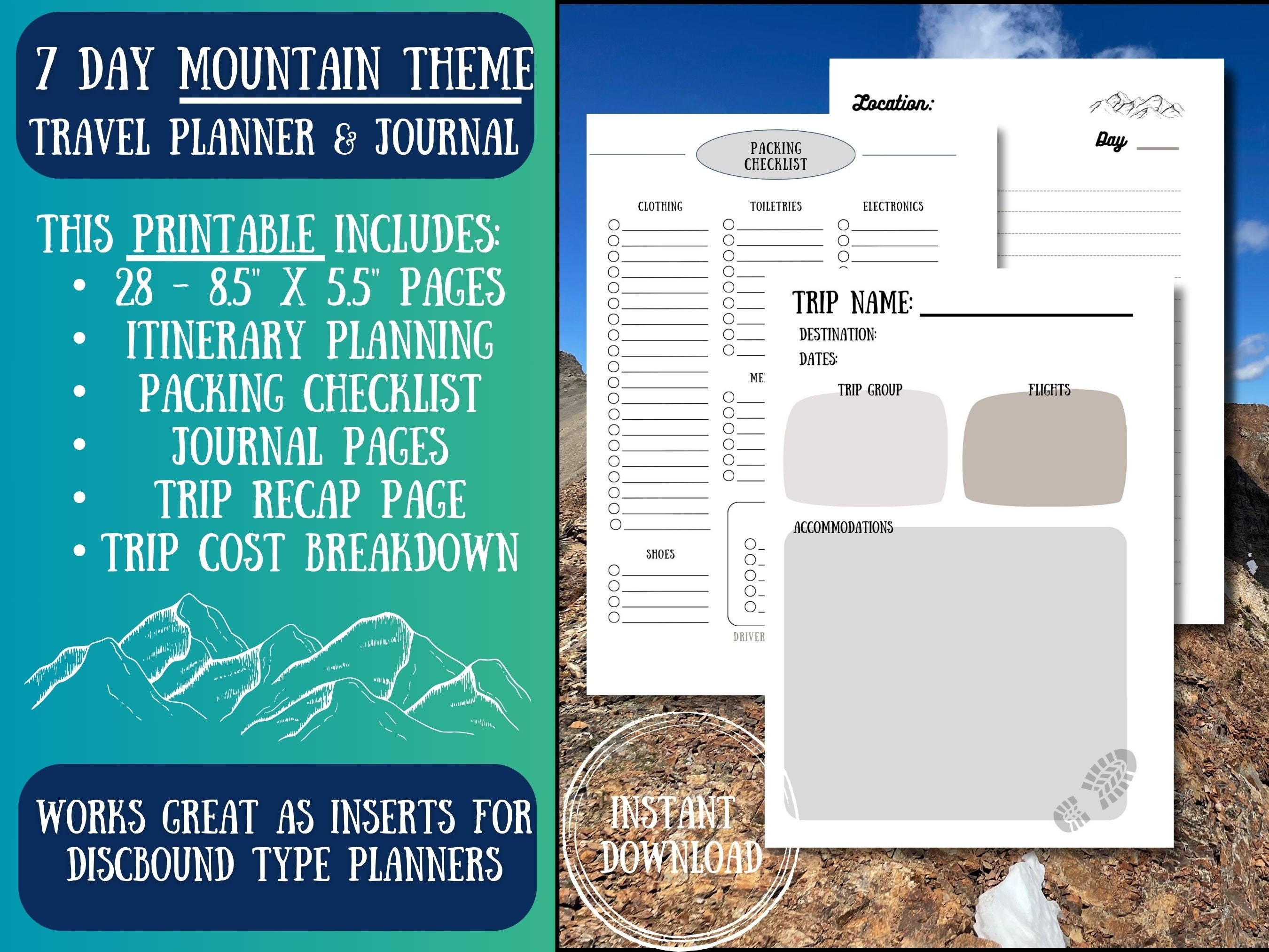 Printable Travel Itinerary and Journal for Junior Discbound Notebook ...