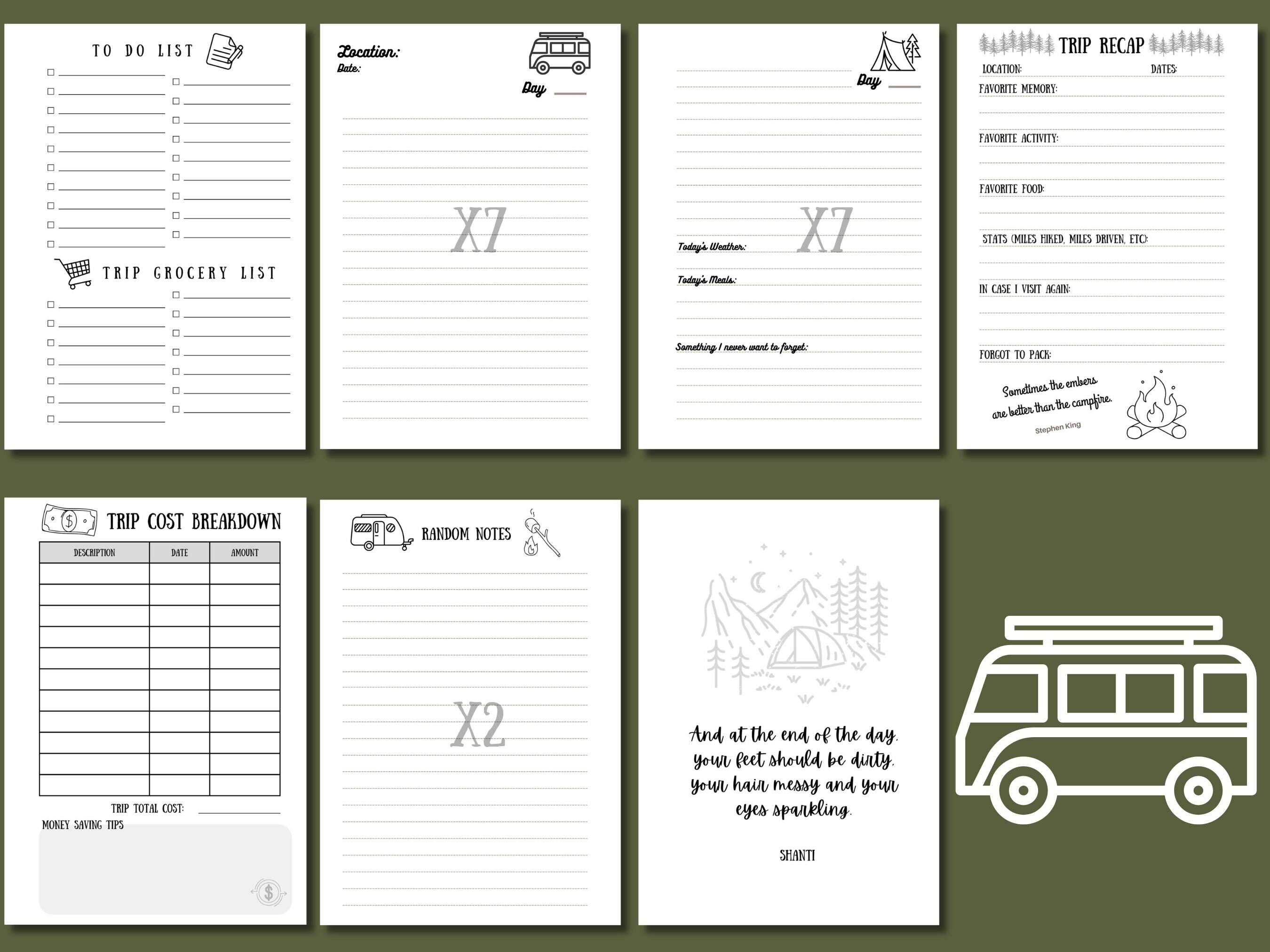 Travel Itinerary and Journal Inserts for Junior Discbound Notebook | 8 ...