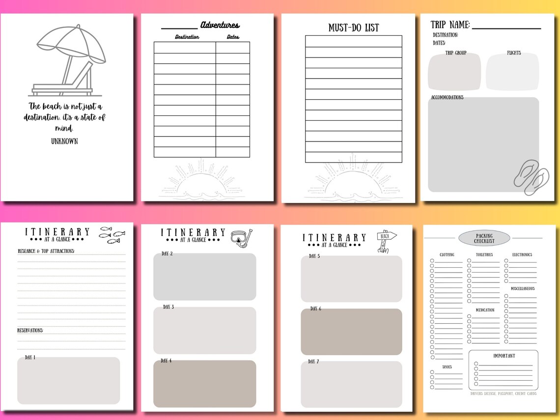 Printable Travel Itinerary and Journal for Junior Discbound Notebook ...
