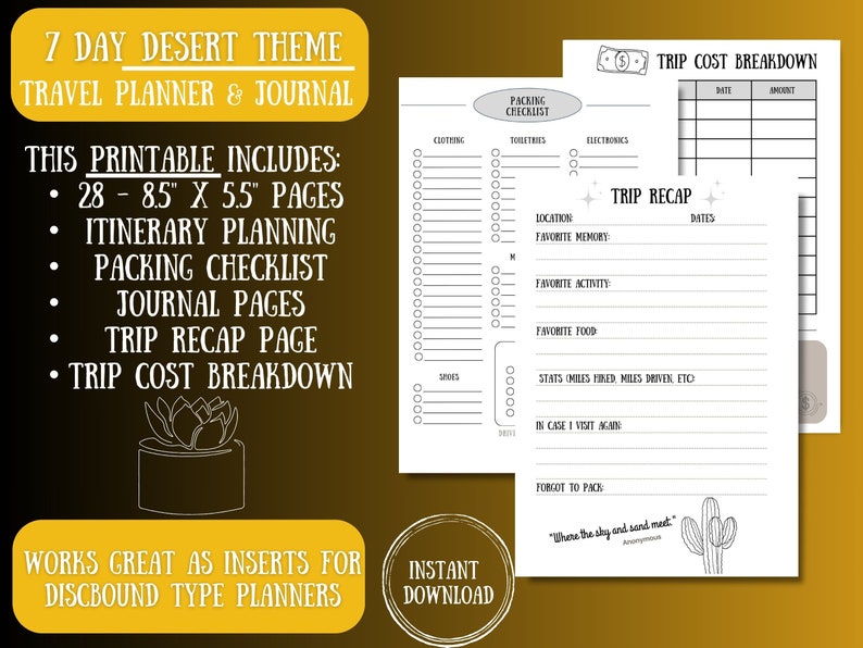 Printable Travel Itinerary and Journal for Junior Discbound Notebook ...
