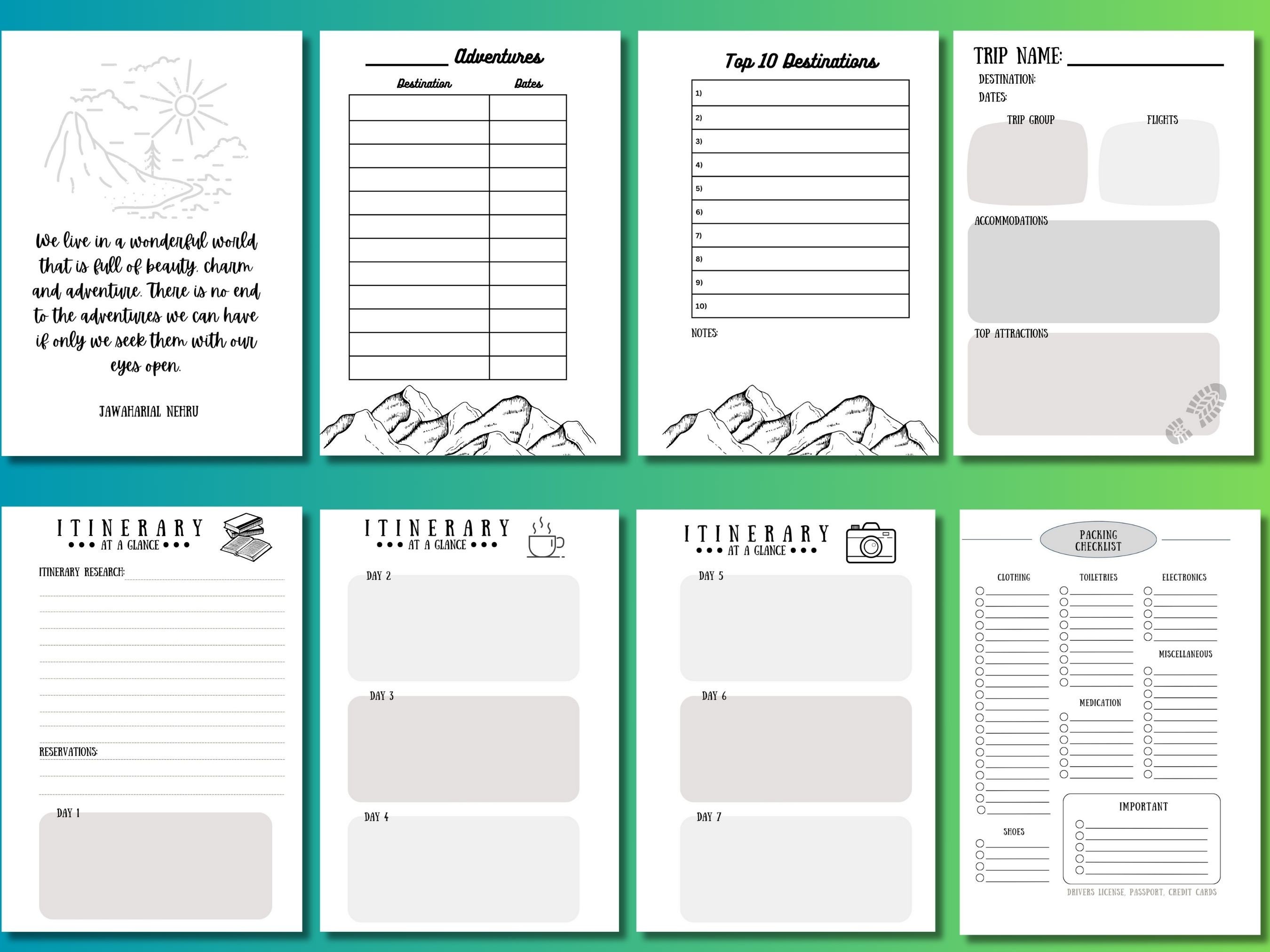 Printable Travel Itinerary and Journal for Junior Discbound Notebook ...