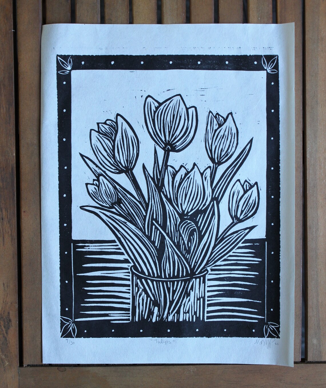 Tulips Original Linocut Print - Etsy