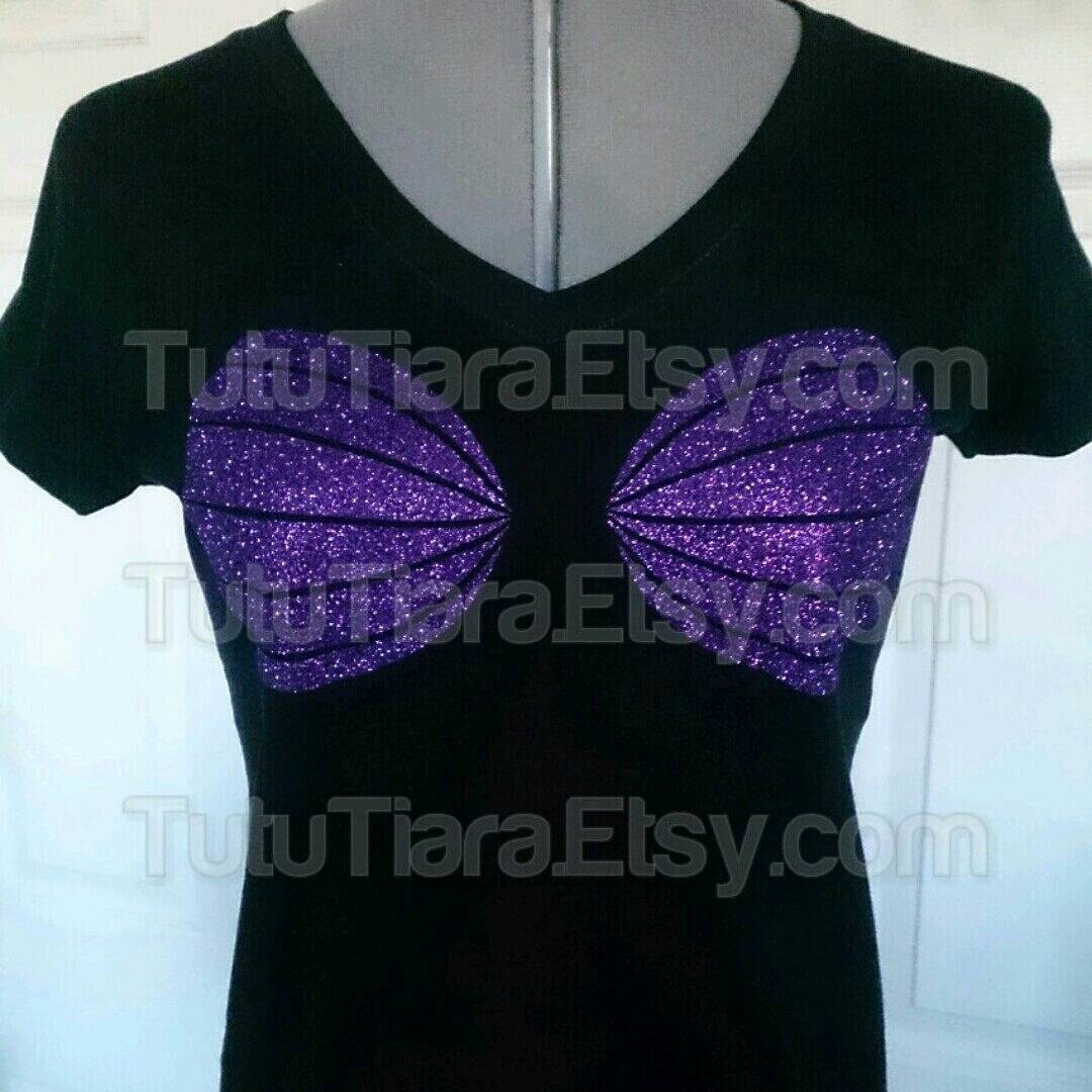 Mermaid Shirt, Purple Glitter Mermaid Seashell Bra Tank Top, Sea Shells ...