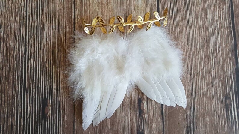 Angel Wings and Gold Leaf Headband Baby Photo Prop Set White | Etsy