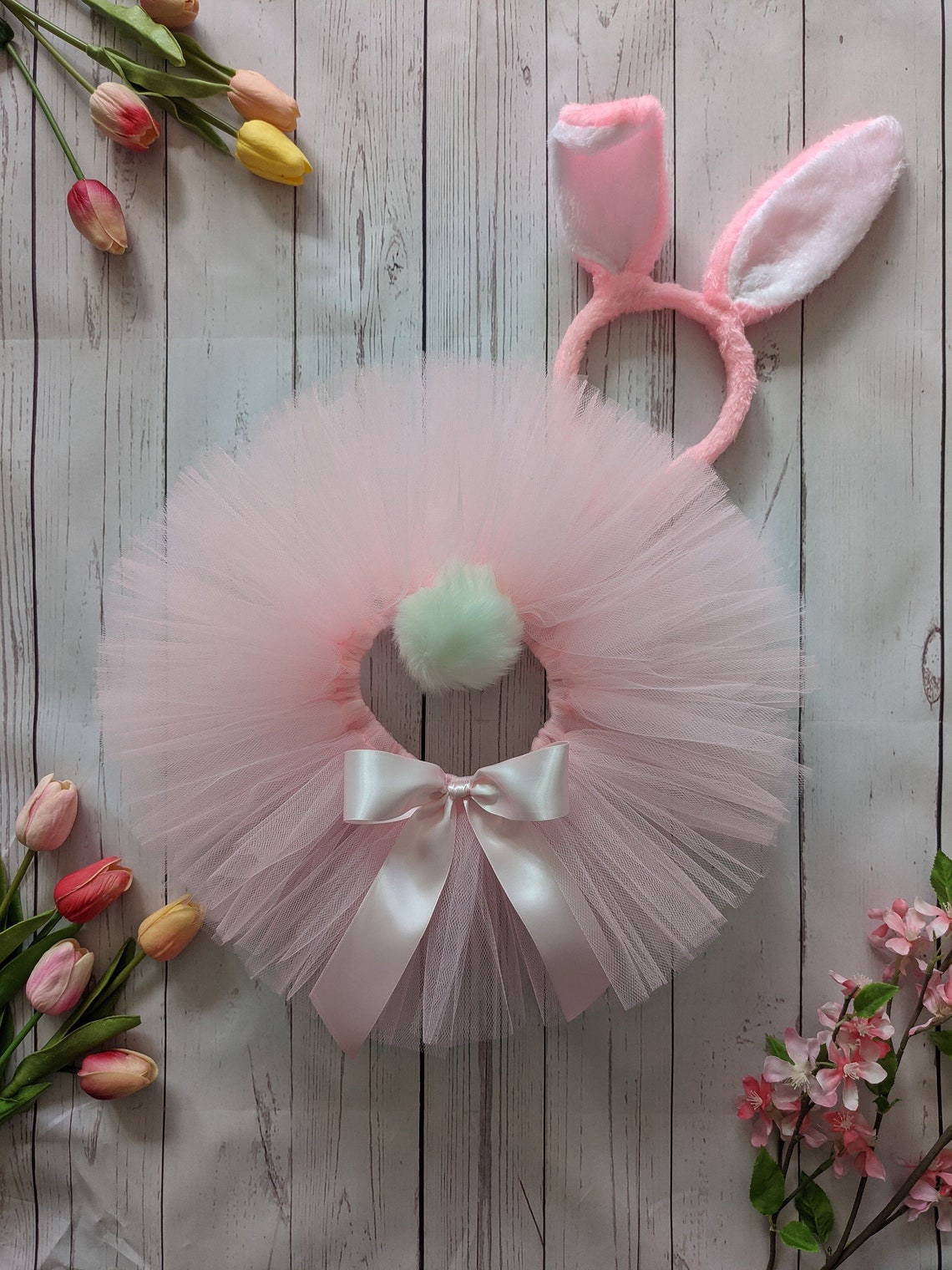 Pink and White Bunny Tutu Set Girls Easter Pink w/ White Bunny | Etsy