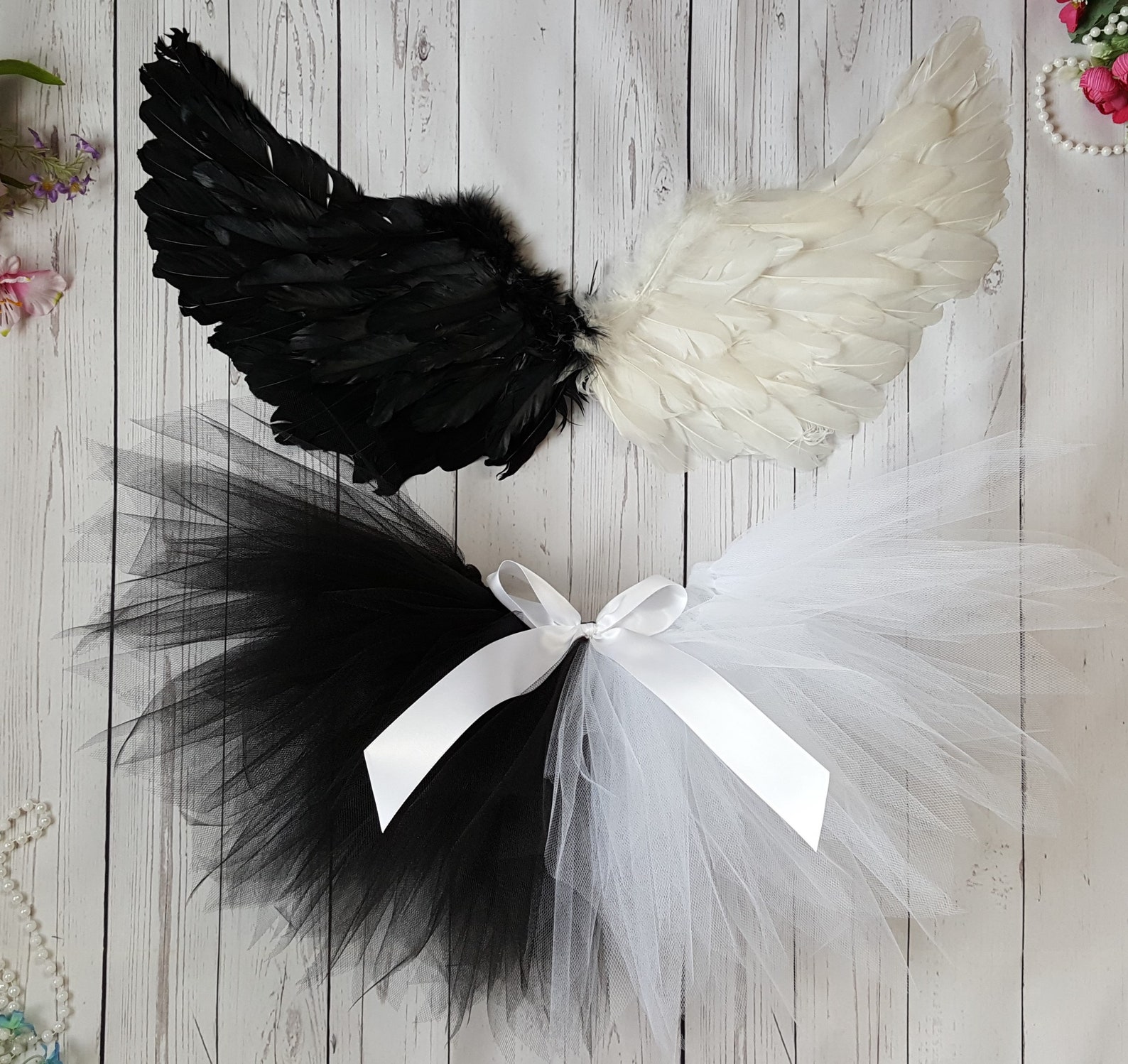 Black White Angel Demon Tutu Costume - Tutu, Angel Wings, and Halo ...