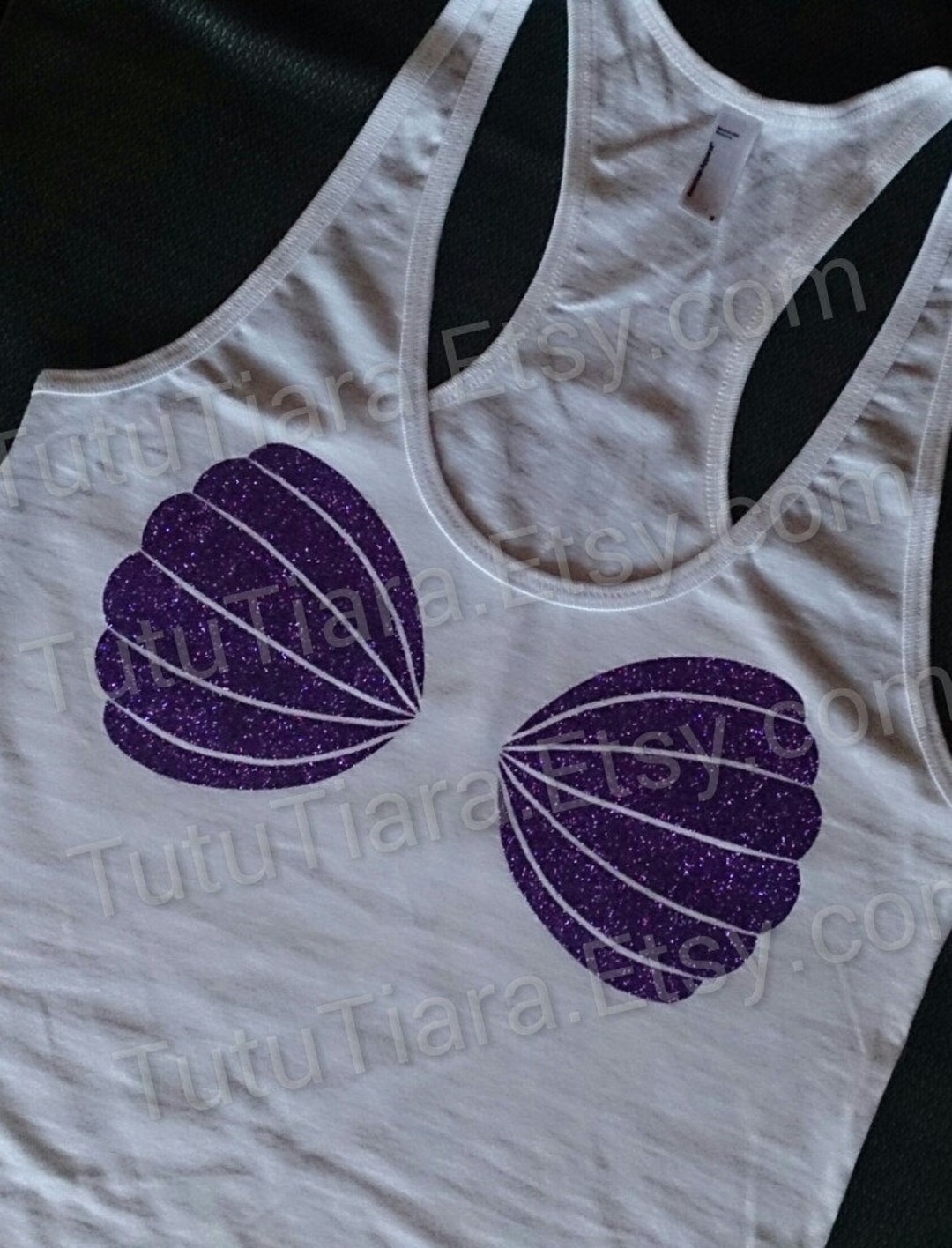 Mermaid Shirt, Purple Glitter Mermaid Seashell Bra Tank Top, Sea Shells ...