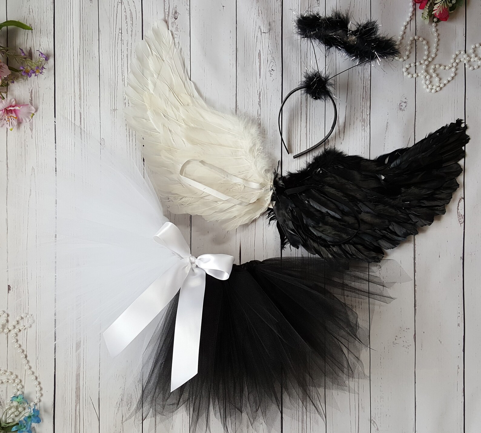 Black White Angel Demon Tutu Costume Tutu Angel Wings and | Etsy