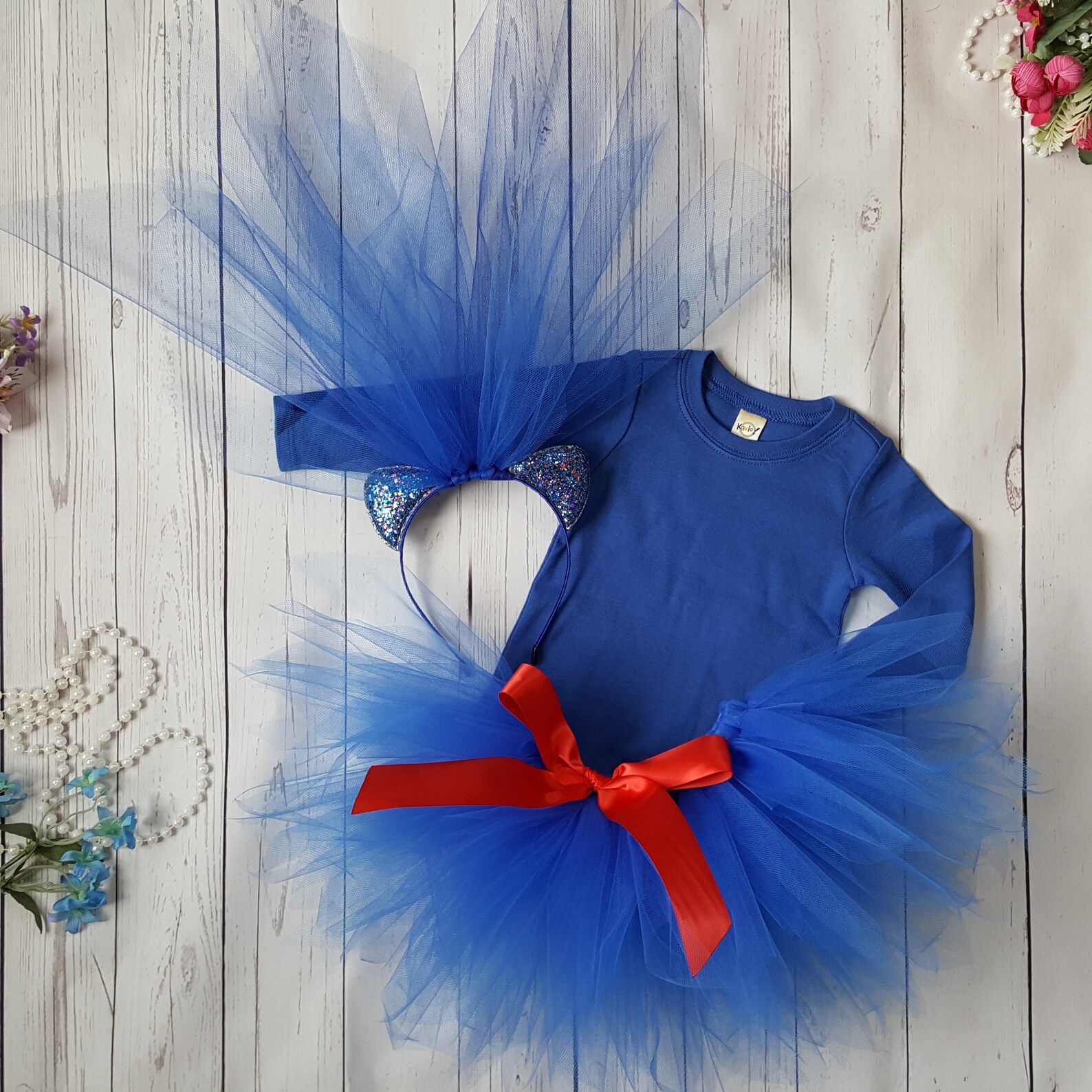Girls Sonic Costume With Tutu Shirt and Ears Headband Royal | Etsy
