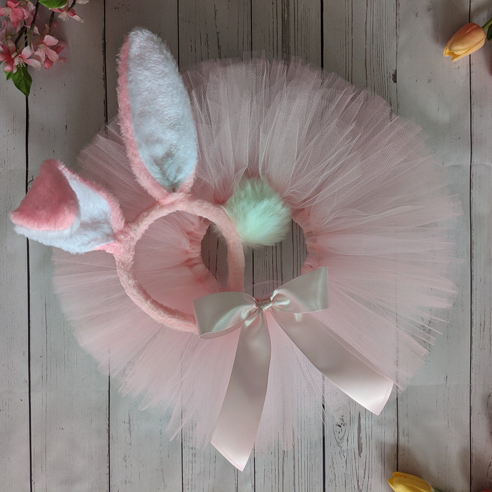 Pink Bunny Tutu Set Girls Easter Bunny Ears and Tail Pink Tutu | Etsy