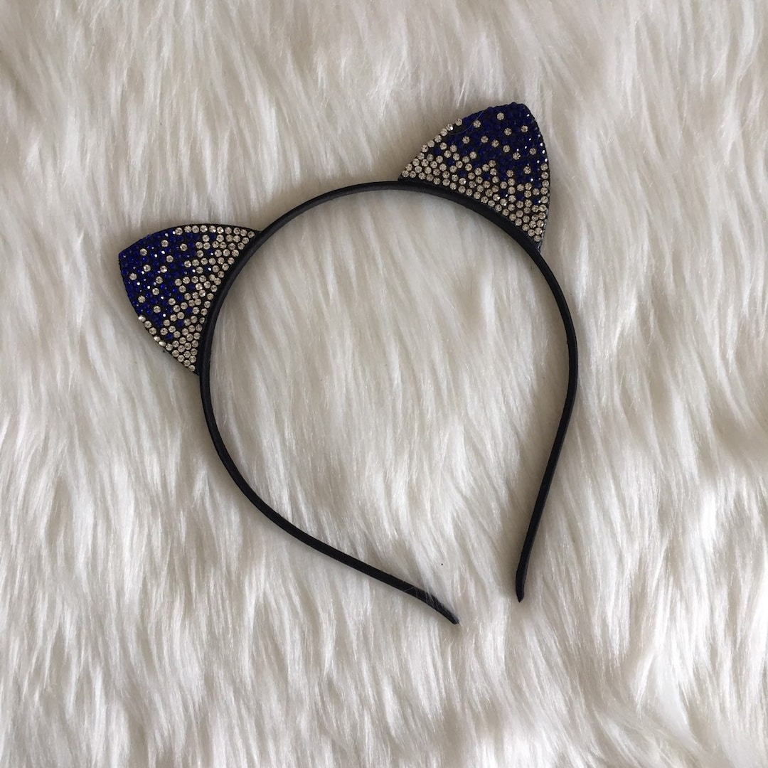 Rhinestone Cat Ears Headband Blue Silver Girl's Headband Costume ...