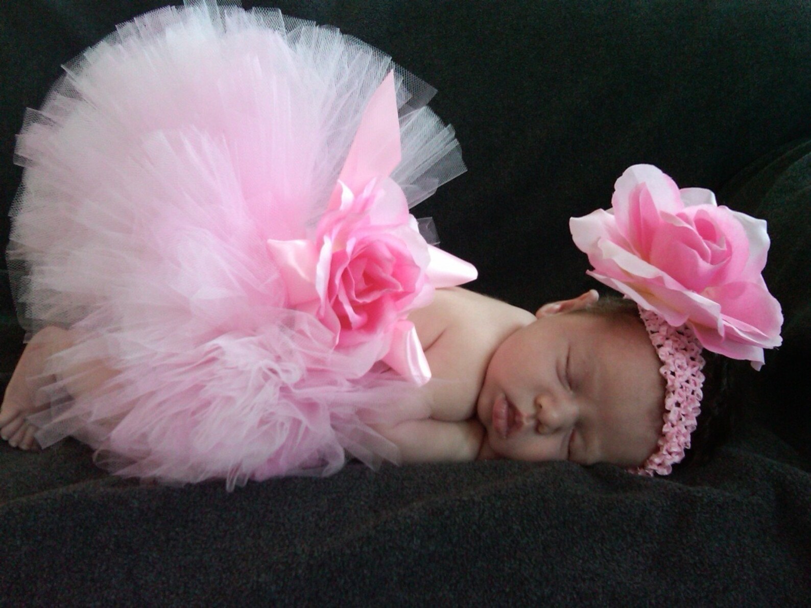 Baby Photo Prop Tutu - Turquoise Blue Tutu - Pink Flower Headband ...