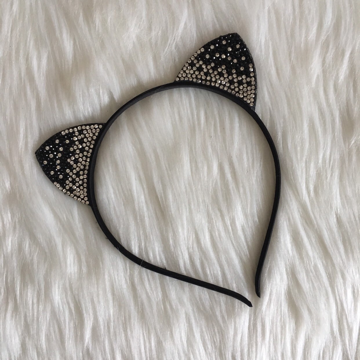 Girl's Rhinestone Cat Ears Headband Black Silver Costume - Etsy