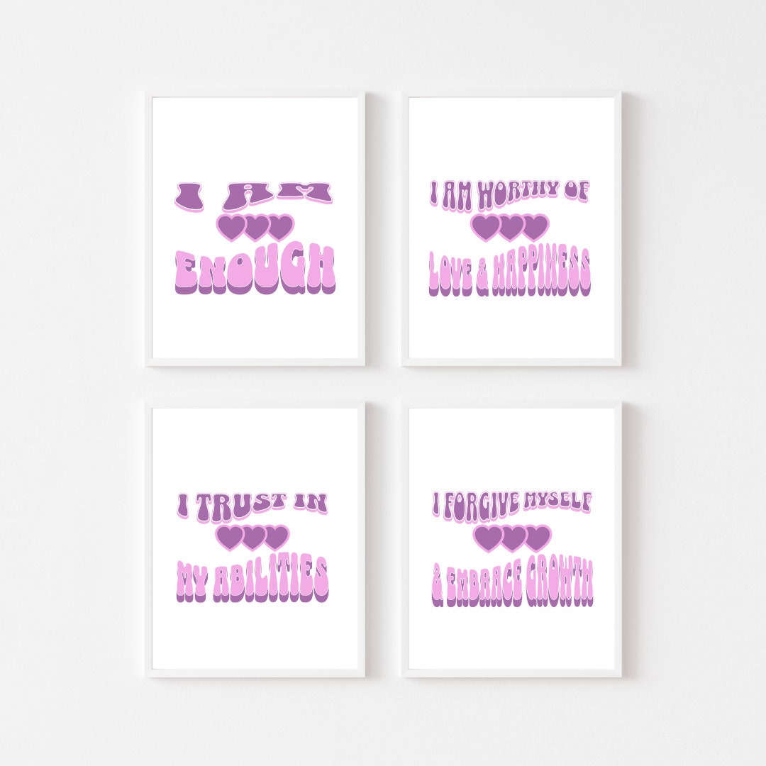 Self Love Affirmations Set of 4 Wall Art Prints, Purple Self Love ...