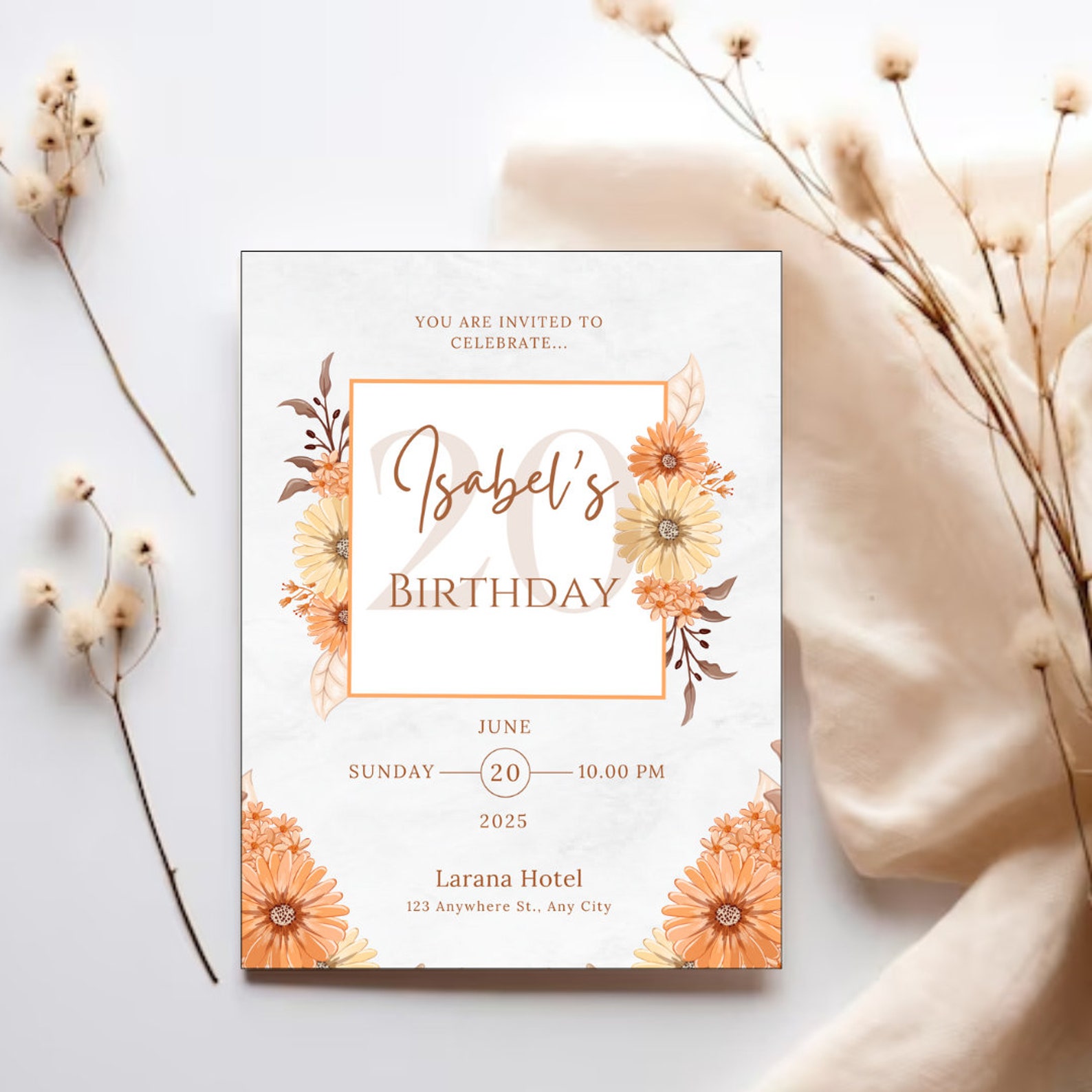Orange and White Floral Birthday Invitation | Special Occasion Invite ...