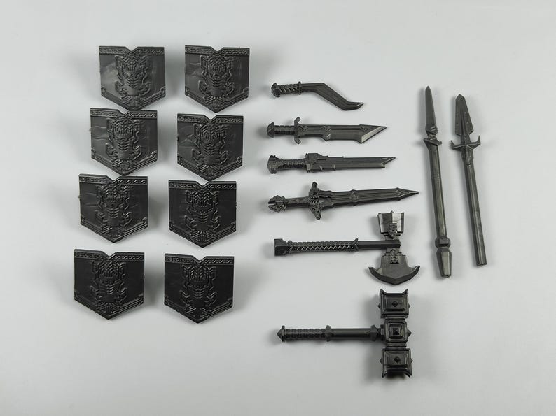 Dwarven Weapon and Shield Set for Minifigures Custom Hammers, Axes, Swords, and Shields Perfect ...