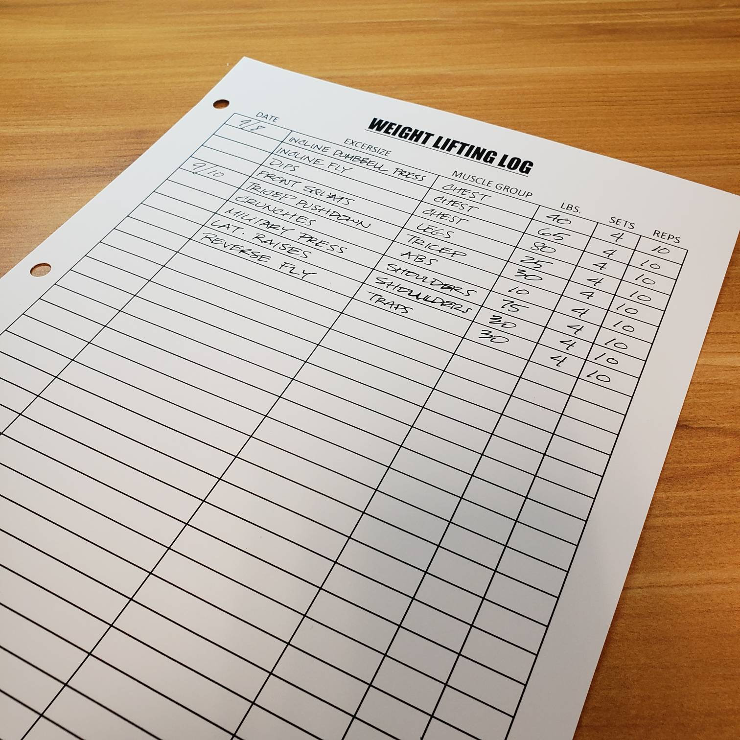 Weightlifting Log, Easy Weight Training Worksheet, Printable, Instant ...