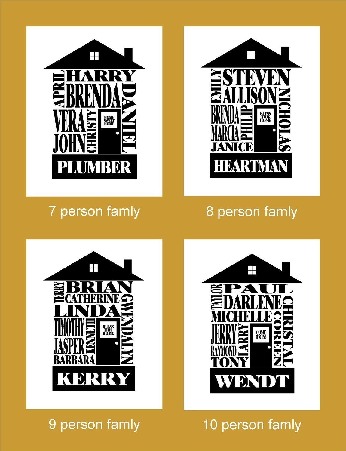Custom Family Gift Print - the Family Name House. A Fun Personalized ...