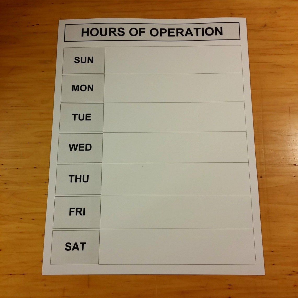 Weekly Hours Sign, DIY Printable, Blank Store Door Schedule Template ...
