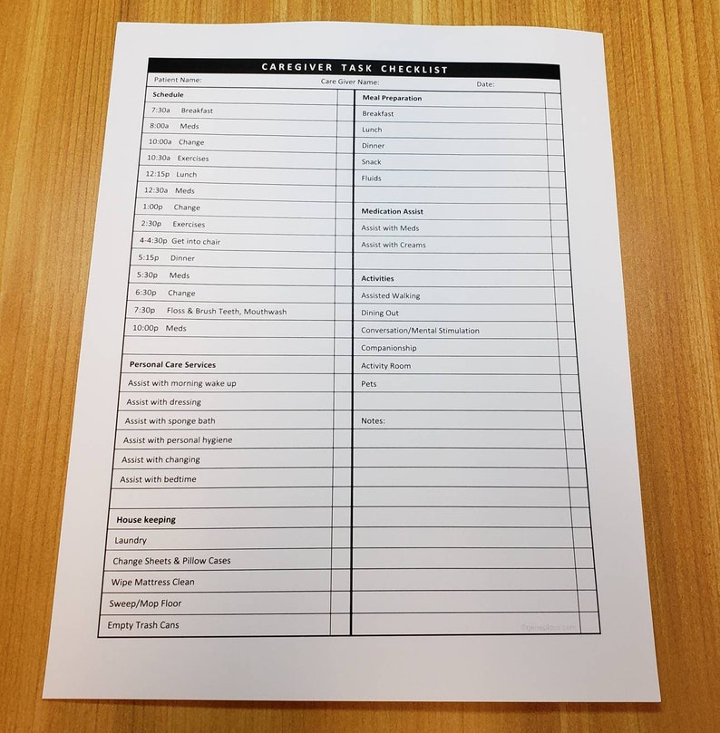 Caregiver Task Checklist, Client Tracking Sheet, Editable Customizable ...