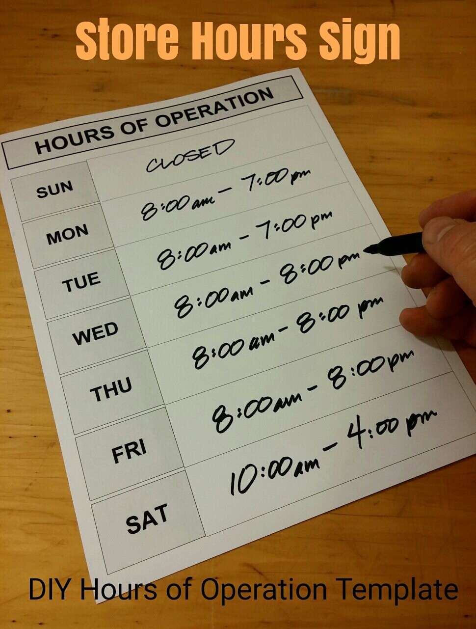 Weekly Hours Sign, DIY Printable, Blank Store Door Schedule Template ...